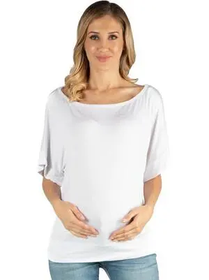 24SEVEN COMFORT APPAREL Maternity Dolman Top With Wide Sleeves - White