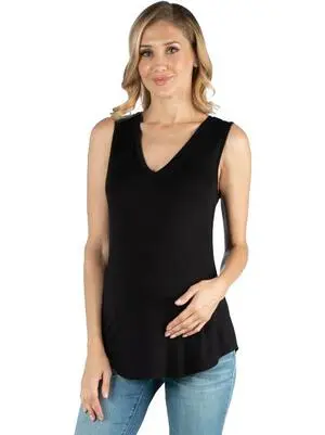 24SEVEN COMFORT APPAREL Maternity V-neck Tunic Tank Top - Black