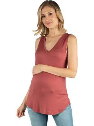 24SEVEN COMFORT APPAREL Maternity V-neck Tunic Tank Top - Cinnamon
