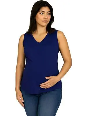 24SEVEN COMFORT APPAREL Maternity V-neck Tunic Tank Top - Navy