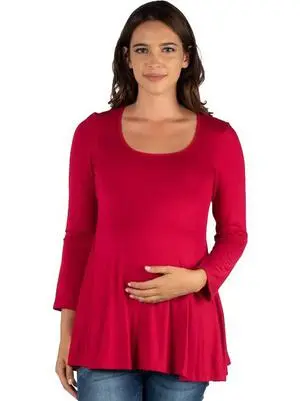 24SEVEN COMFORT APPAREL Maternity Long Sleeve Swing Tunic Top Red