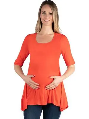 24SEVEN COMFORT APPAREL Maternity Elbow Swing Tunic Top Carrot