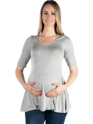 24SEVEN COMFORT APPAREL Maternity Elbow Swing Tunic Top Heather