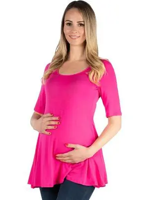 24SEVEN COMFORT APPAREL Maternity Elbow Swing Tunic Top Pink