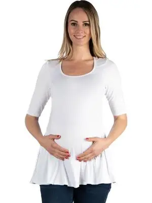 24SEVEN COMFORT APPAREL Maternity Elbow Swing Tunic Top White