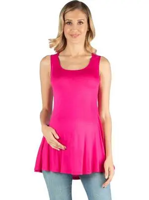 24SEVEN COMFORT APPAREL Maternity Scoop Neck Sleeveless Tank Top Pink