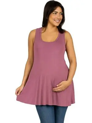 24SEVEN COMFORT APPAREL Maternity Scoop Neck Sleeveless Tank Top - Rose