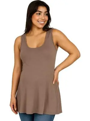 24SEVEN COMFORT APPAREL Maternity Scoop Neck Sleeveless Tank Top - Taupe