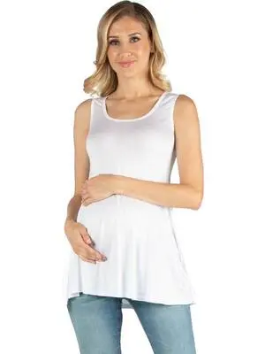 24SEVEN COMFORT APPAREL Maternity Scoop Neck Sleeveless Tank Top - White