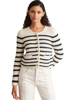 Paige Textured Knit Stripe Cardigan - Ivory