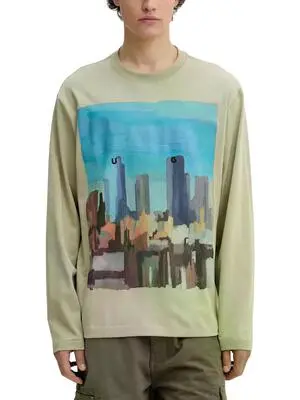 Hugo Cityscape-print Long-sleeve T-shirt - Green