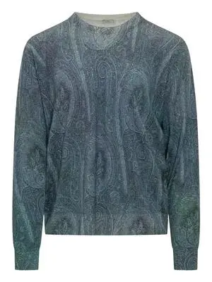Etro Paisley Crew-Neck Sweater Blue