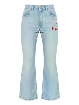 LoveShackFancy Cherry-embroidery Jeans - Blue