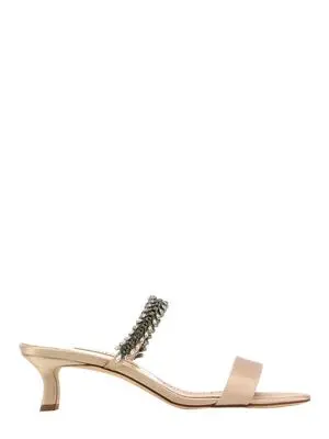 Manolo Blahnik 50mm Kifasan Beaded Satin Sandals - Neutrals