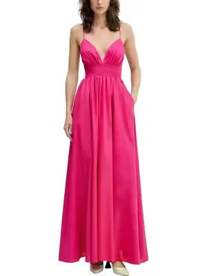Hugo V-neck Smocked Maxi Dress - Pink