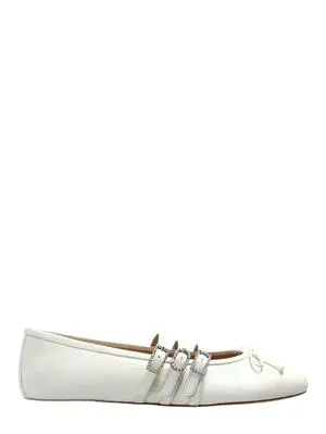 STUART WEITZMAN Celeste Buckle-embellished Ballet Flats - White