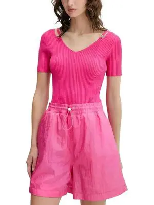 Hugo Ribbed V-neck Top - Pink