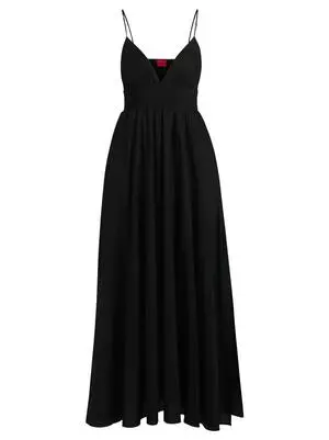 Hugo V-neck Pleated Maxi Dress - Black