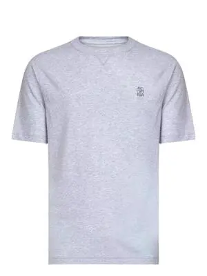 Brunello Cucinelli Crew-neck Embroidered-logo T-shirt - Grey