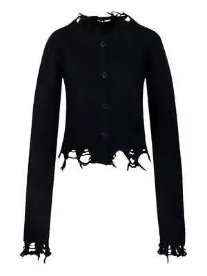HAIKURE Frayed-hem Distressed Cardigan - Black