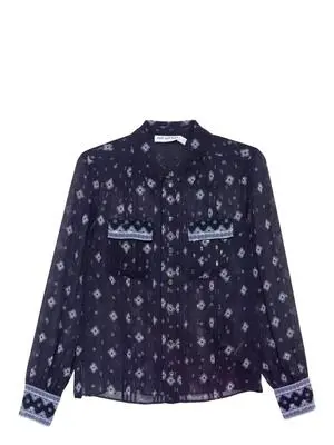 SELF-PORTRAIT Patterned Chiffon Blouse - Blue