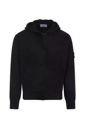Stone Island Logo-patch Zip-up Hoodie - Black