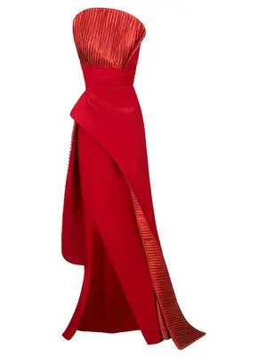 GABY CHARBACHY Pleated Draped Evening Gown - Red