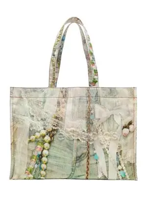 Acne Studios Lace-Trimmed Printed Tote Bag Green