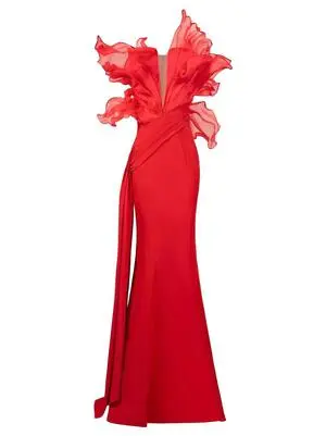 GABY CHARBACHY Fitted Fishtail Gown - Red