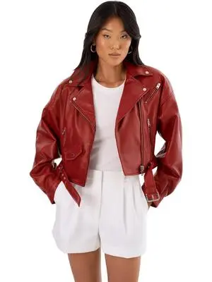 LAMARQUE LAMARQUE Dylan 80's Leather Biker Jacket Ruby Red