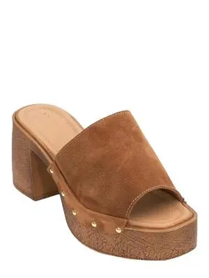 FOREVER & ALWAYS SHOES Leather Platform Mules - Cognac Brown Suede Leather
