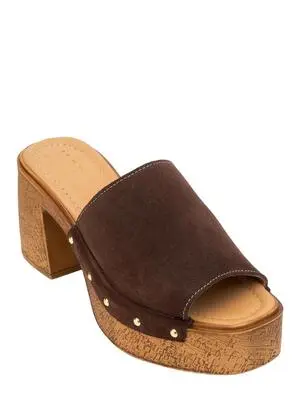 FOREVER & ALWAYS SHOES Leather Platform Mules - Dark Brown Suede Leather