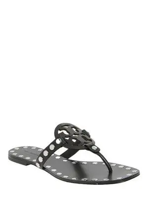 Tory Burch Miller Studded Thong Sandal - Perfect Black /silver