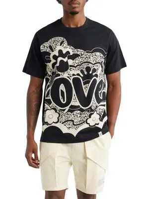 VIC GARCIA WORLD Love Flower Graphic T-shirt - Black
