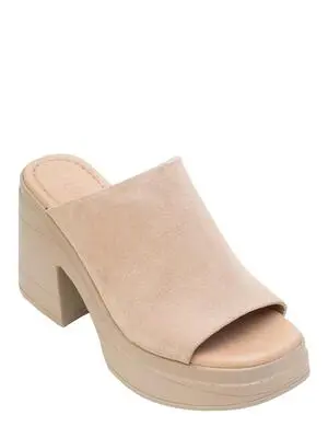 FOREVER & ALWAYS SHOES Nola Leather Platform Mules Beige Suede Leather
