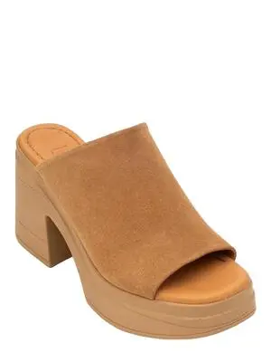 FOREVER & ALWAYS SHOES Nola Leather Platform Mules Cognac Brown Suede Leather