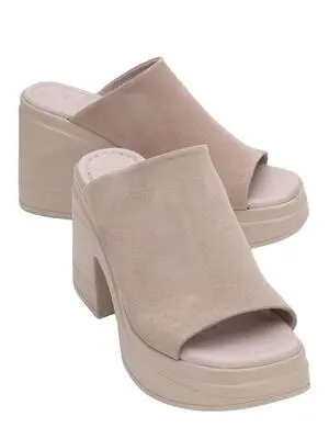 FOREVER & ALWAYS SHOES Nola Leather Platform Mules Dark Beige Suede Leather