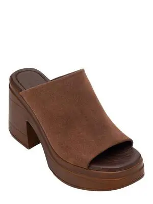 FOREVER & ALWAYS SHOES Nola Leather Platform Mules Dark Brown Suede Leather