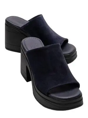 FOREVER & ALWAYS SHOES Nola Leather Platform Mules Navy Suede