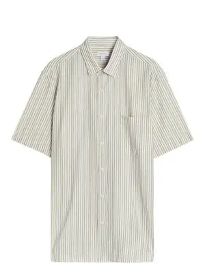 Sunspel Striped Embroidered Cotton Shirt Blue