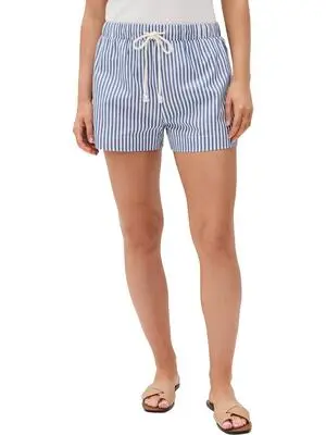 PERFECTWHITETEE Riley Woven Striped Shorts - Chambray/putty Stripe