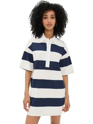 LE BOP Striped Jersey Polo Mini Dress - Navy/ivory