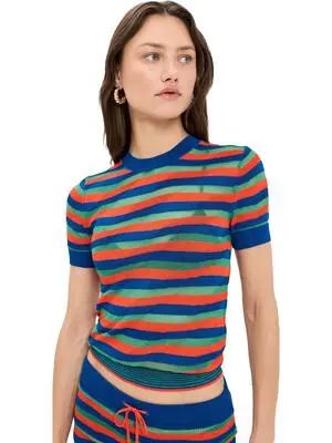 Staud Ribbed Striped Knit Top - Montego