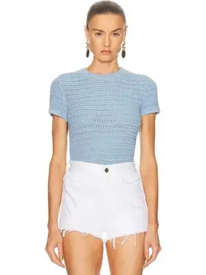 Chloé Crochet Knit Short Sleeve Top - Softy Blue