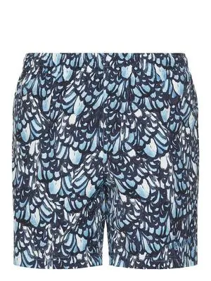 Alexander McQueen Feather Print Swim Short - Navy & Sky Blue