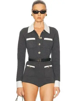 SELF-PORTRAIT Contrast Collar Cardigan - Grey