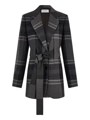 FERRAGAMO Belted Tartan Blazer - Black