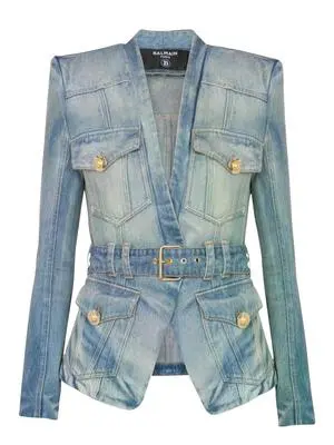Balmain Belted Denim Jacket - Blue