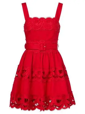 SELF-PORTRAIT Cutout Linen And Cotton-blend Minidress - Red