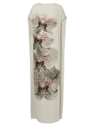 Dries Van Noten Beaded Printed Silk Georgette Gown - White